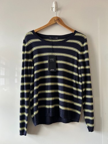 BNWT Ladies M&S Blue & Yellow Striped Cotton Jumper UK16 - CG W72 | eBay UK
