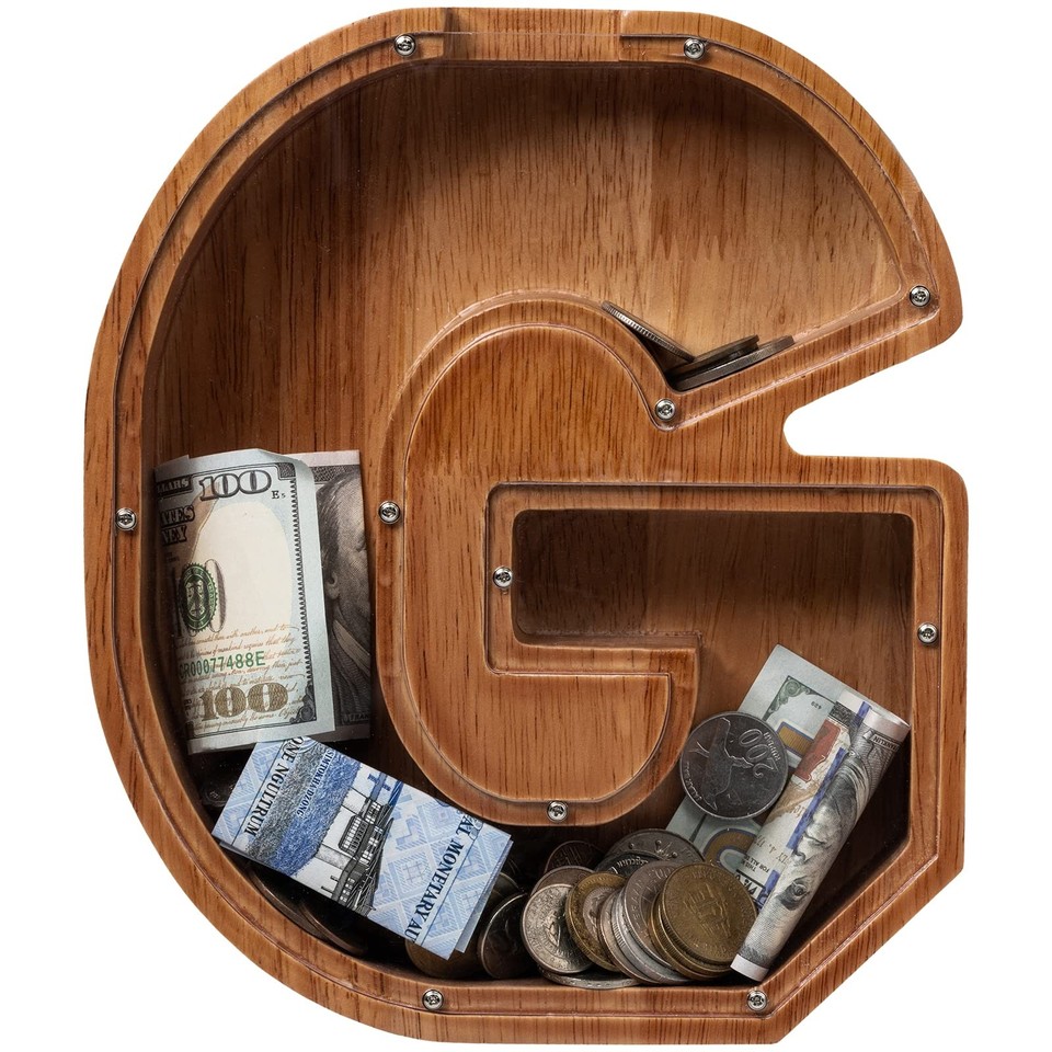Piggy Bank for Kids Boys Girls, Wooden Large Letter Piggy Bank Alphabet ...