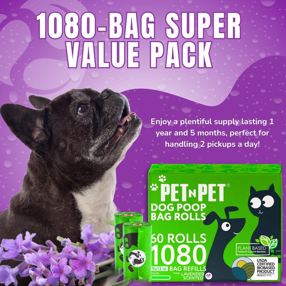 Pet N Pet 1080 Counts Green Poop Bags for Dogs, 41% Plant Based & 59% ...