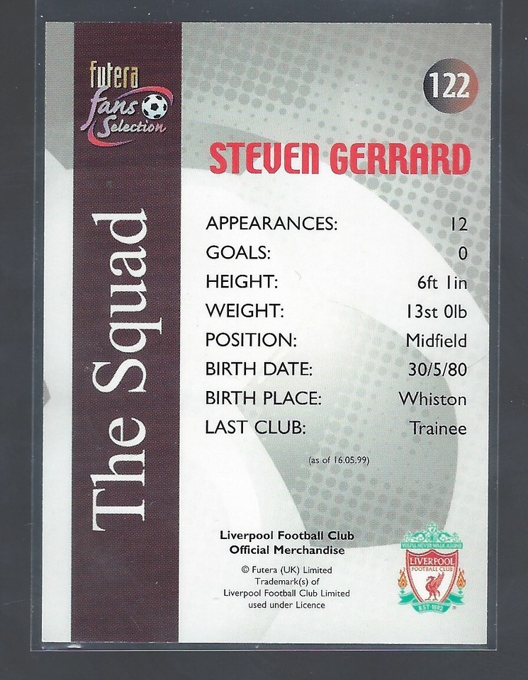RARE FUTERA 2000- CHUPA CHUPS TOTAL FOOTBALL - STEVEN GERRARD - ROOKIE ...