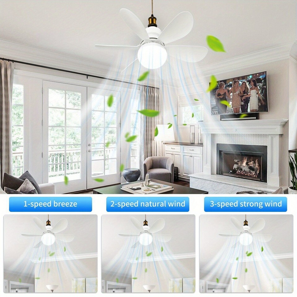 2Pack Ceiling Fans E27 Socket Fans 30W with Dimmable LED Light Remote ...