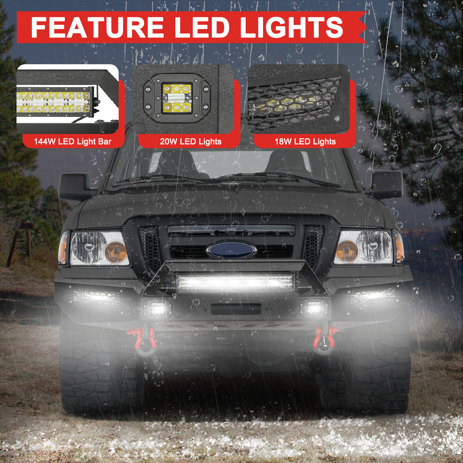 Fit 1998-2011 Ford Ranger Front or Rear Bumper W/Winch Plate & LED ...