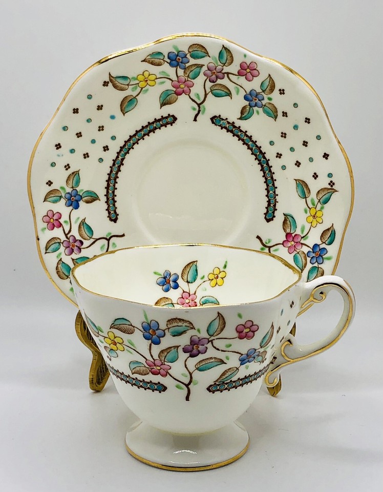 EB Foley Fine Deco Floral Dot Pattern Cup & Saucer Set; Vintage England ...