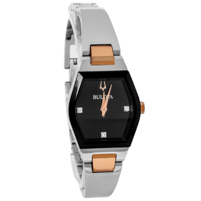 Bulova Gemini Ladies Bangle Two-Tone Stainless Diamond Quartz Watch ...
