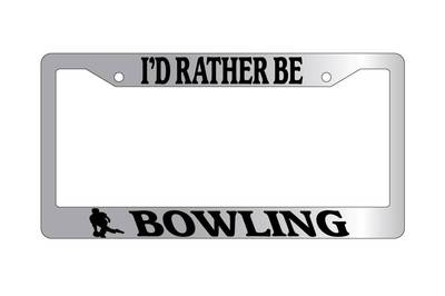 Chrome License Plate Frame I'D RATHER BE BOWLING w/LOGO Auto Accessory ...