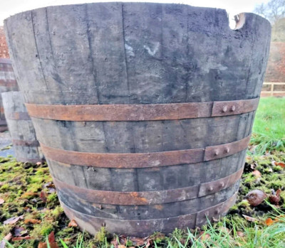 EXTRA LARGE OAK HALF BARREL WATER TIGHT FEATURE LILLY POND TUB RUSTIC ...