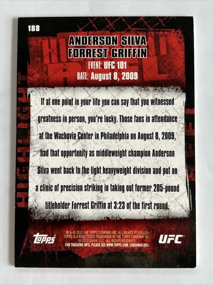 2010 Topps UFC #188 GOLD Foil UFC 101 Anderson SILVA vs Forrest GRIFFIN ...
