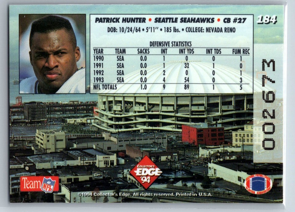1994 Collector's Edge Patrick Hunter Boss Squad Silver Parallel #184 | eBay
