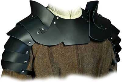 Knightly Leather Shoulder Armor with Neck Guard Set LARP Black Finish ...