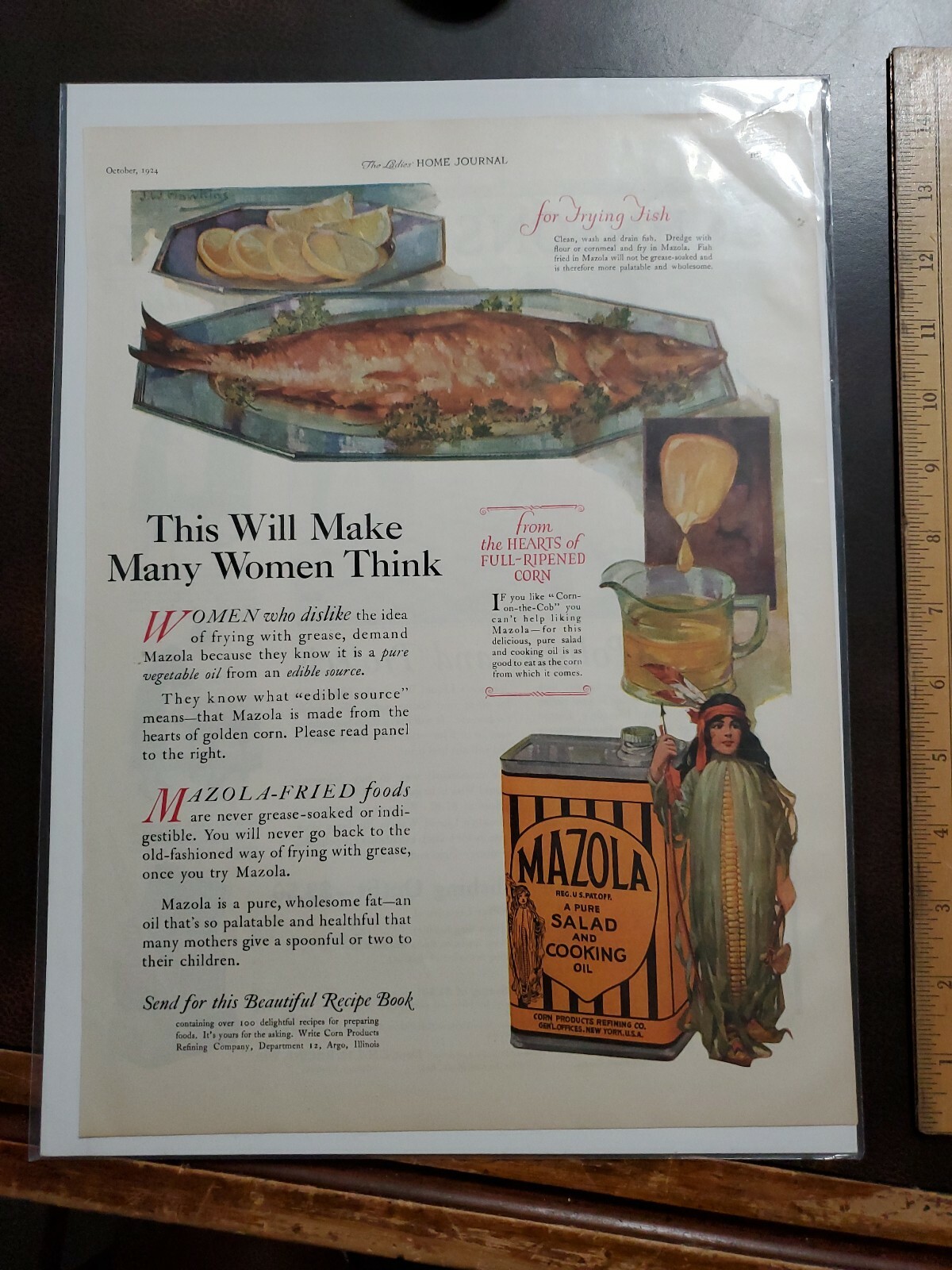 Vintage 1924 Mazola Corn Oil Indian Girl Scaw As Corn Magazine Ad | eBay