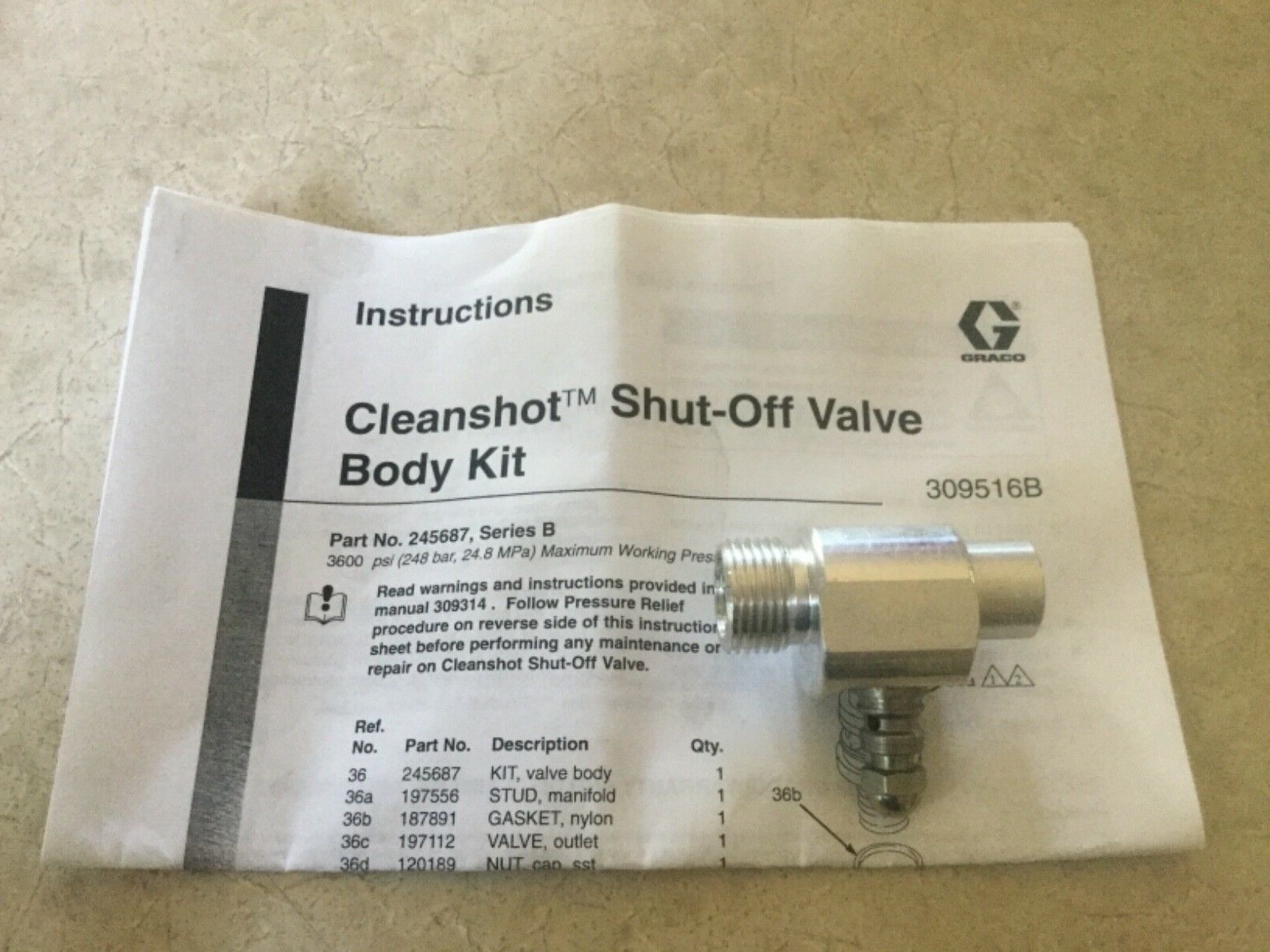 Graco Cleanshot Shut-Off Valve Body Kit 245687 245-687 | eBay