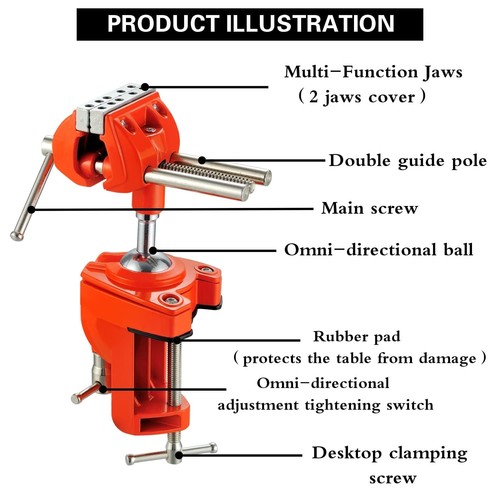 Clamp Bench Vise with Post Universal, Woodworking Vise, 360° Heavy Duty ...
