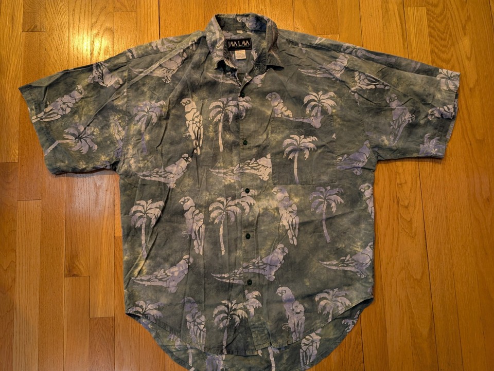 JAVA LAVA Shirt Mens XL Batik Abstract Beach Parrot Palm Camp Button ...