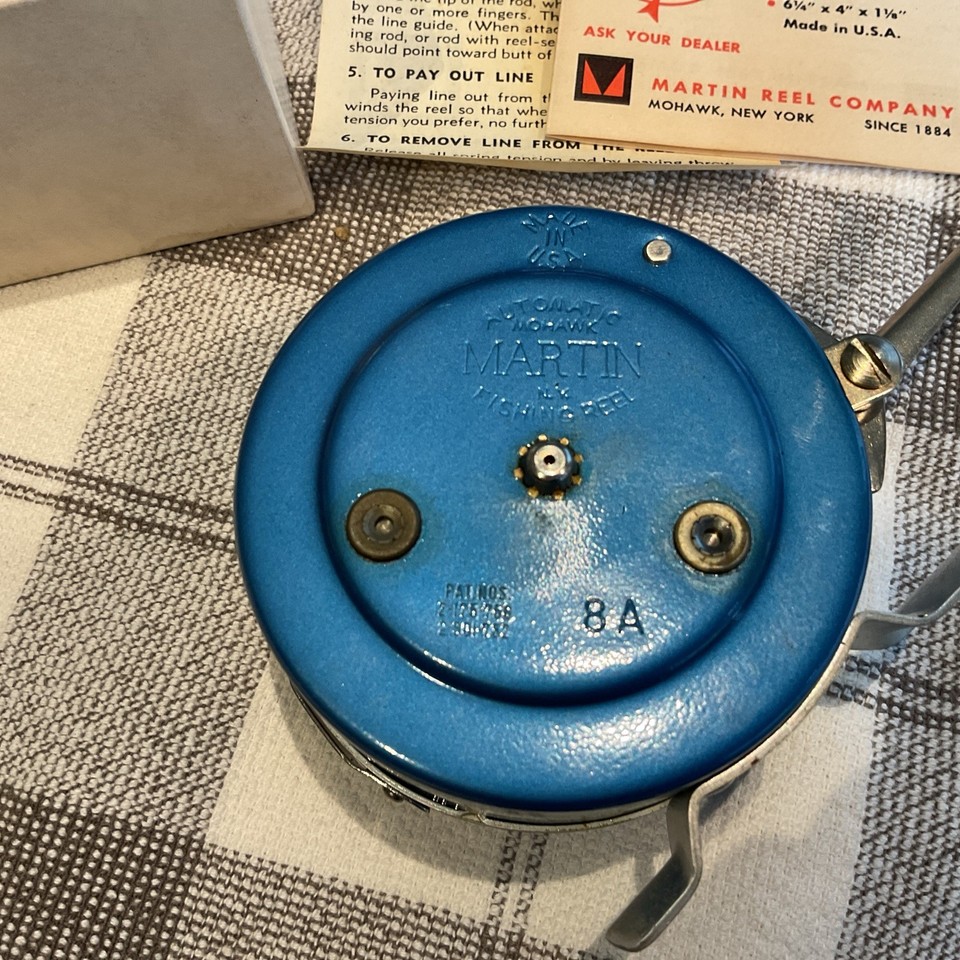 Vintage Martin Automatic Mohawk Fishing Reel BLUE Model 8A w/ Box USA ...