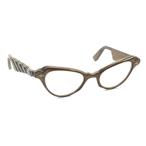 Vintage Brown Tan Striped Cat Eye Eyeglasses Frames Designer Retro ...