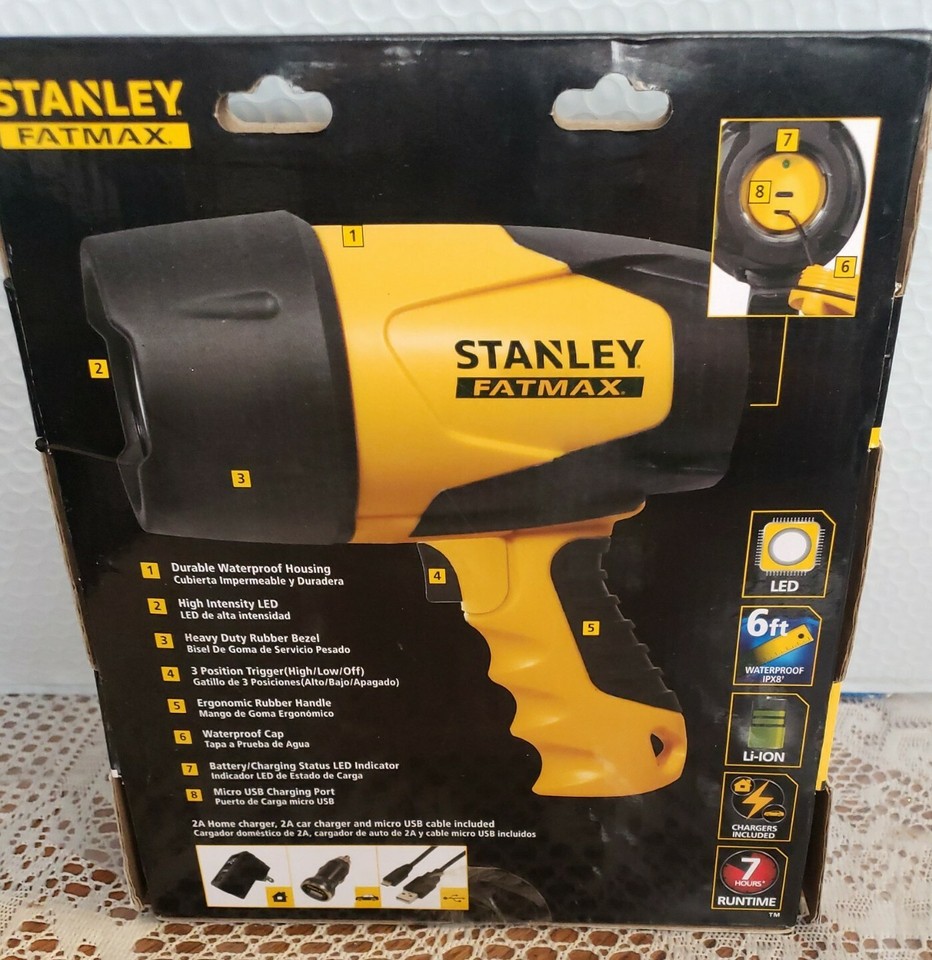Stanley Waterproof Spotlight Flashlight LED Rechargeable Lamp Camping ...