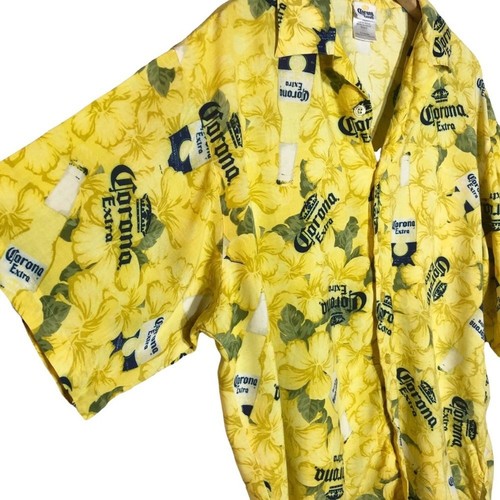 Corona Extra Beer Yellow Hawaiian Shirt Tropical Novelty Button Up Mens ...