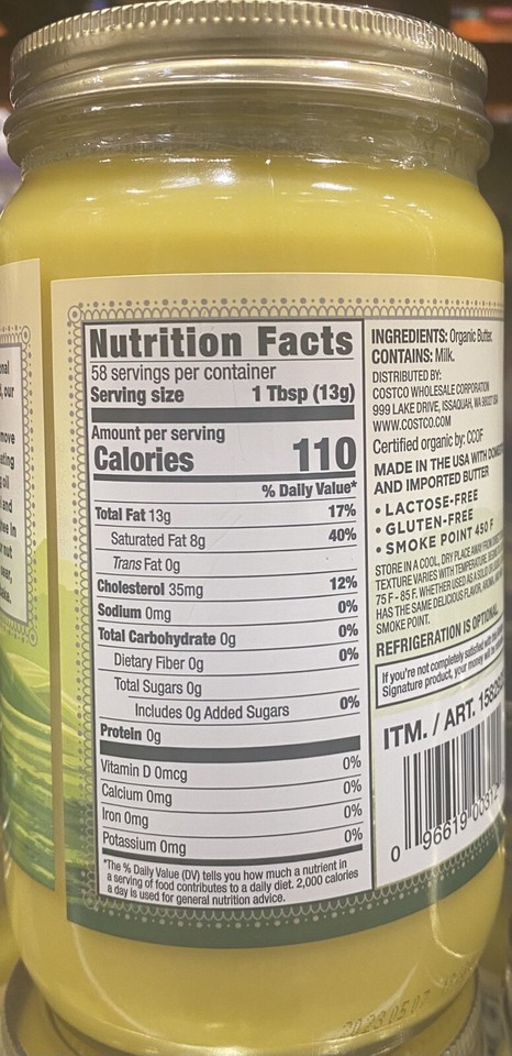 Kirkland Signature USDA Organic Ghee Clarified Butter 27 Oz Jar - 3 ...