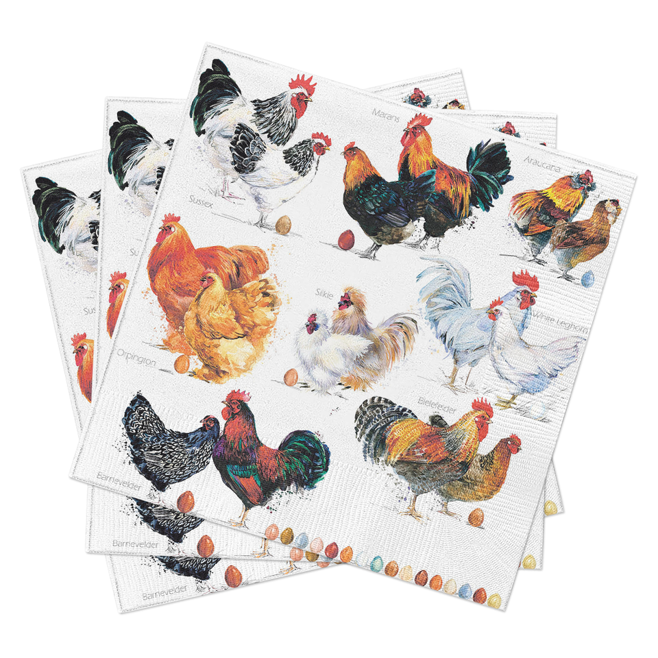 20 Lunch Paper Napkins CHICKEN COLLECTION Chicken Breeds Rooster ...
