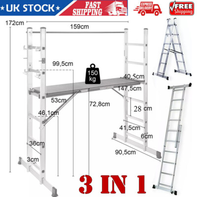 Heavy Duty Aluminium Scaffolding Ladder Work Platform 3 IN 1 ...