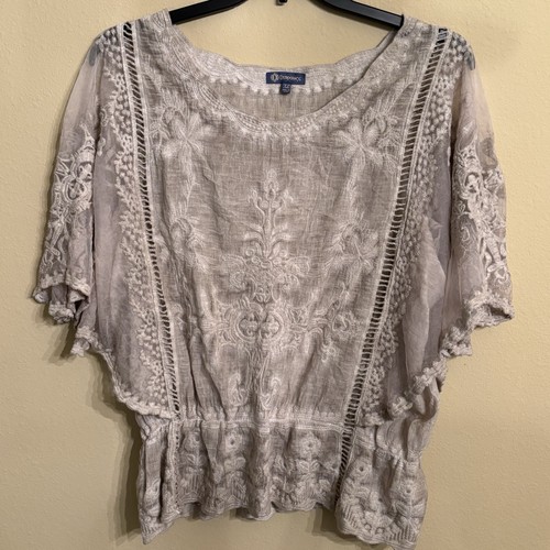 DEMOCRACY Blouse Sz XL Ivory Burnout Lace Romantic Peplum Butterfly ...
