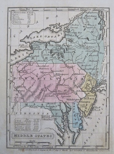 Pennsylvania New York Maryland 1832 Boynton miniature map w/ old hand ...