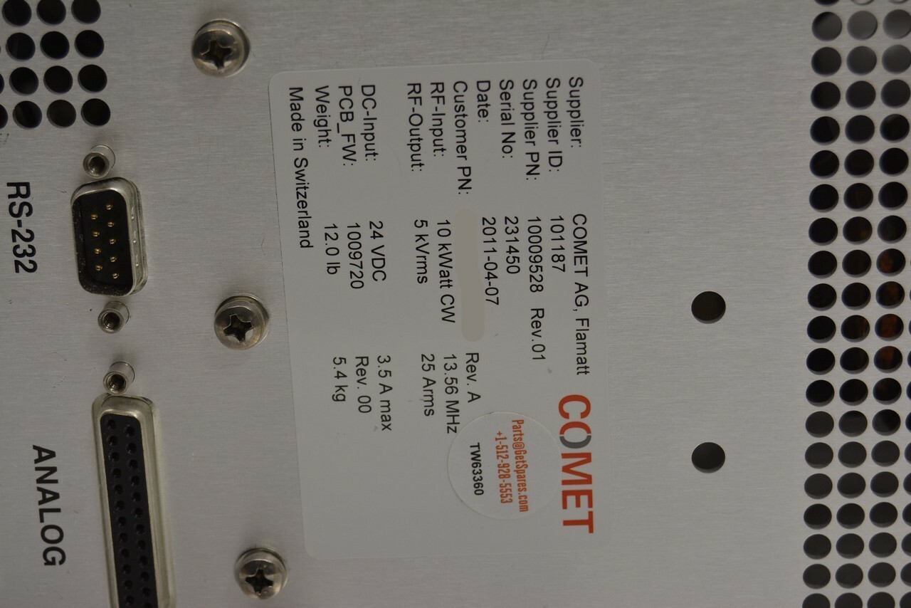 10009528 /RF MATCH,10K WATT CW,13.56MHZ,24VDC,3.5A/ COMET ADVANCED ...