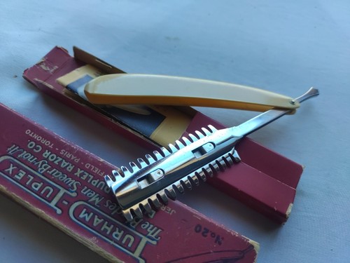 "Durham Duplex" White Scaled Silver Tone Straight Razor in Original Box ...