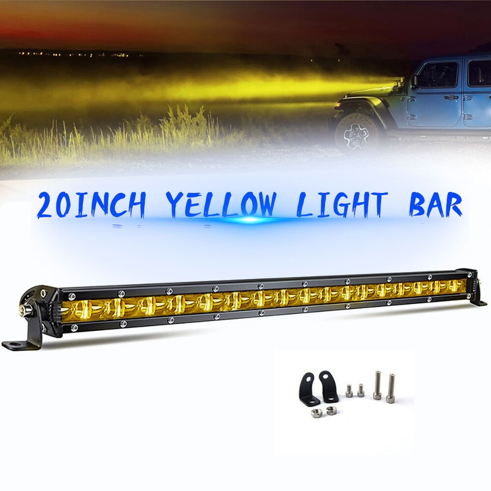 Slim 8" 14" 20" 26 32" Yellow LED Work Light Bar Spot Flood Fog Driving ...