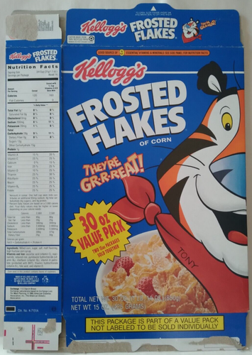 Kellogg's Frosted Flakes Cereal Box In The Chute With Team Tiger Kayak ...
