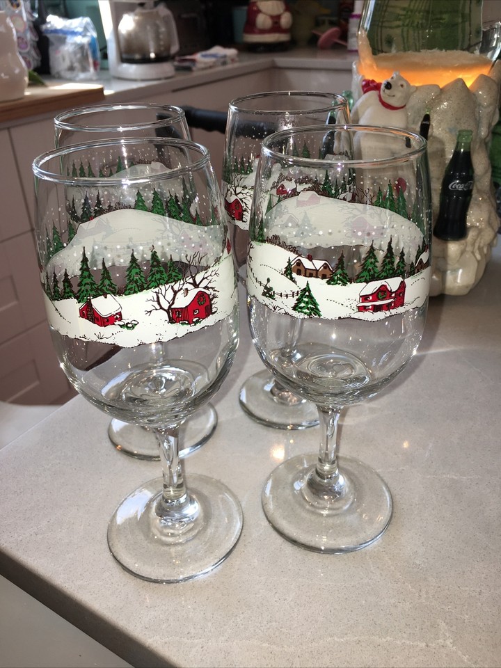 libby winter village country cabin goblets | eBay