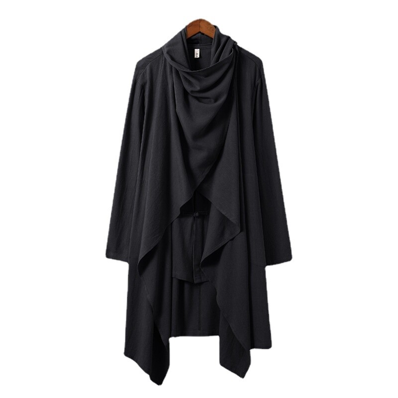 Men Retro Chinese Tang Top Robe Long Sleeve Cotton Linen Hanfu Cape ...