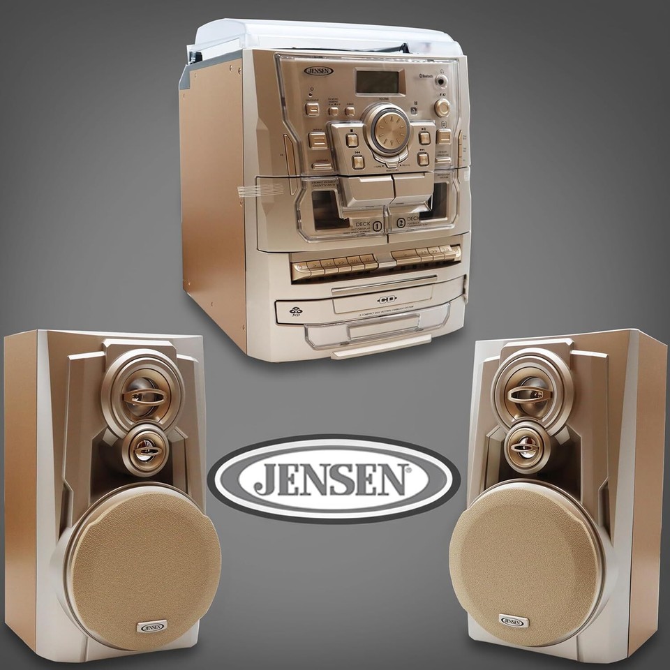 Jensen Stereo System with Turntable CD Cassette & Radio - GOLD Edition ...