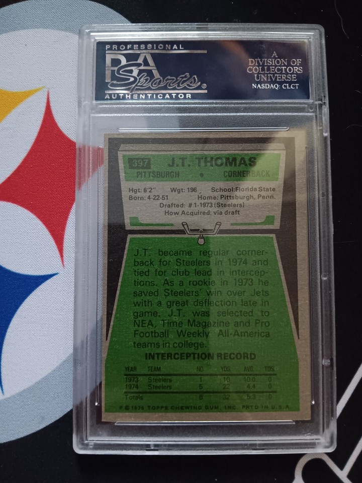 Pittsburgh Steelers 1975 Topps Rookie J.T. THOMAS PSA 8 4XSB Champion ...