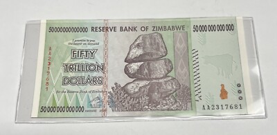 UNC 2008 ZIMBABWE 50 Trillion Dollars AA P-91 Note Authentic Banknote ...