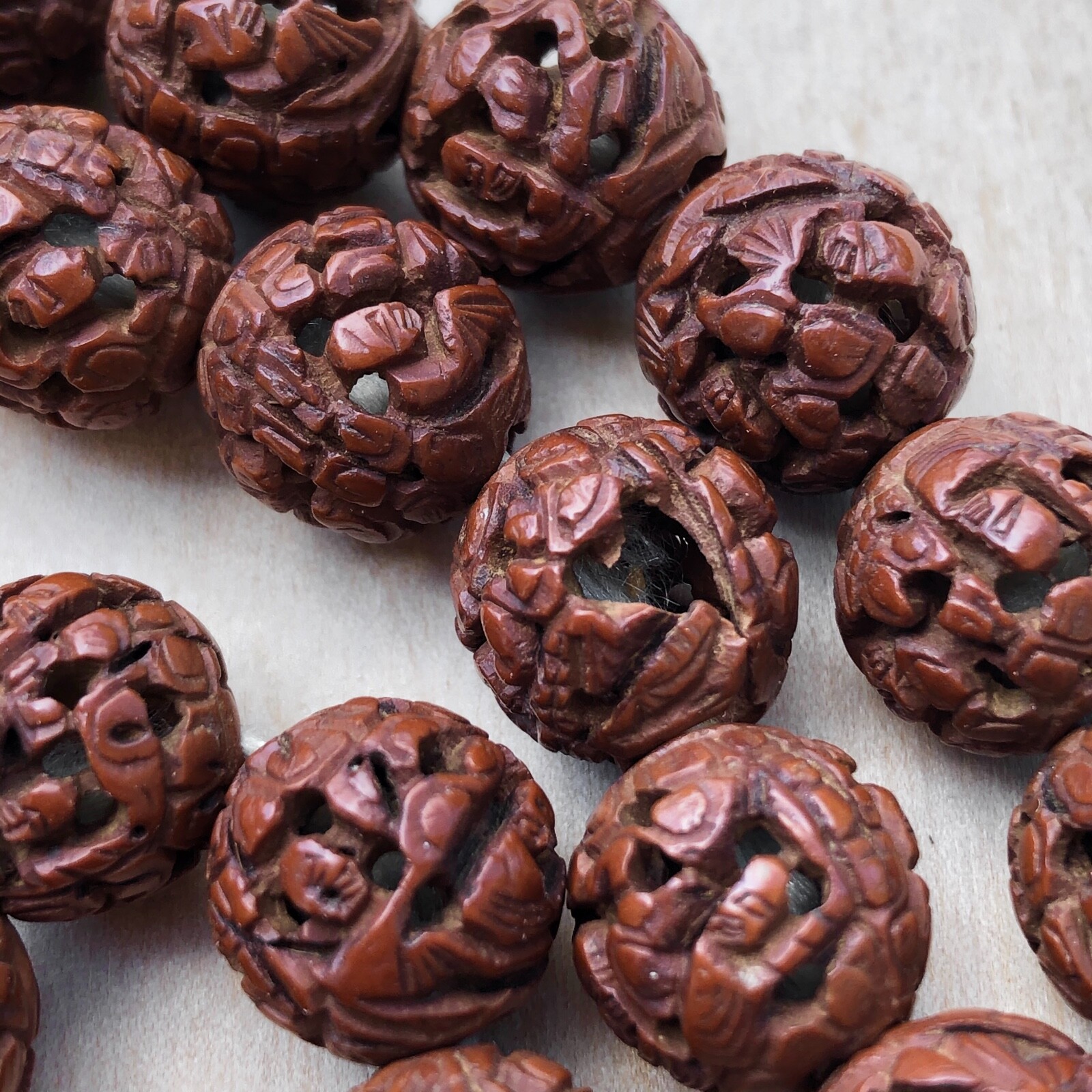 Old Chinese Carved Hediao Bead Necklace, Nut Seed Carving, Long | eBay