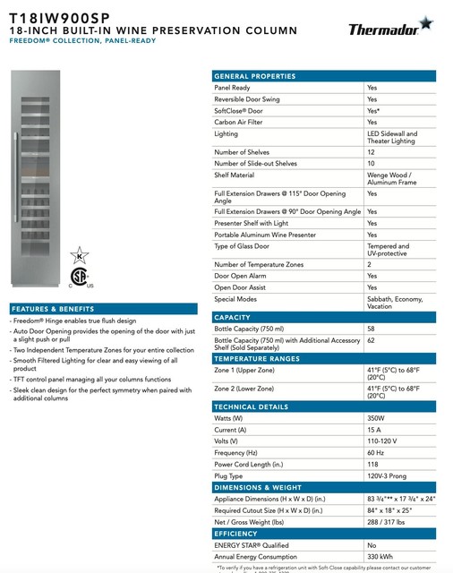 Thermador Freedom Collection 18" Smart 12 Shelf Dual Zone Wine Cooler ...