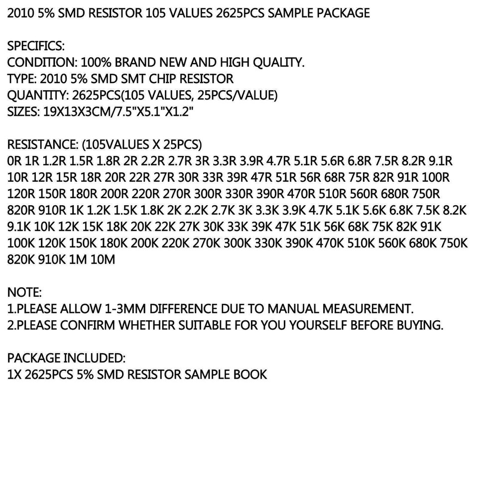2625PCS 2010 5% SMD Chip SMT Resistor 105 Values Sample Book YAGEO DIY ...