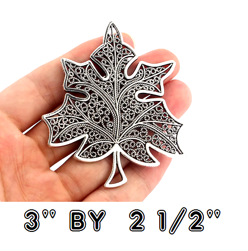 LARGE MAPLE TREE LEAF MANDALA FILIGREE Pendant 22" 925 Sterling Silver ...