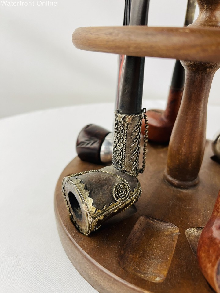 Vintage Wood 12 Pipe Carousel Stand Rack with 6 Vintage Smoking Pipes ...