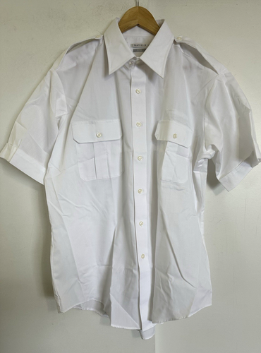 VAN HEUSEN Pilot Shirt NWT Size 16.5 Large Fitted Short Sleeve Aviation ...