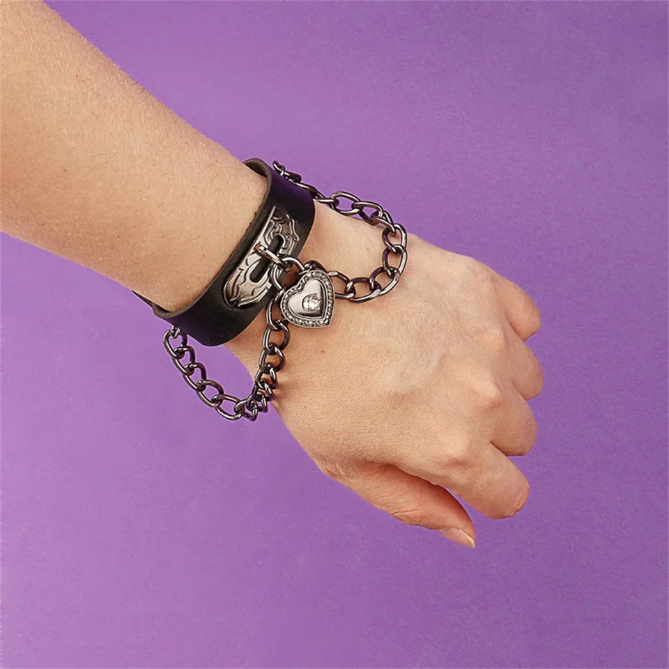 Heart Star Spike Leather Bracelet Punk Rock Goth Wristband Emo Cosplay ...