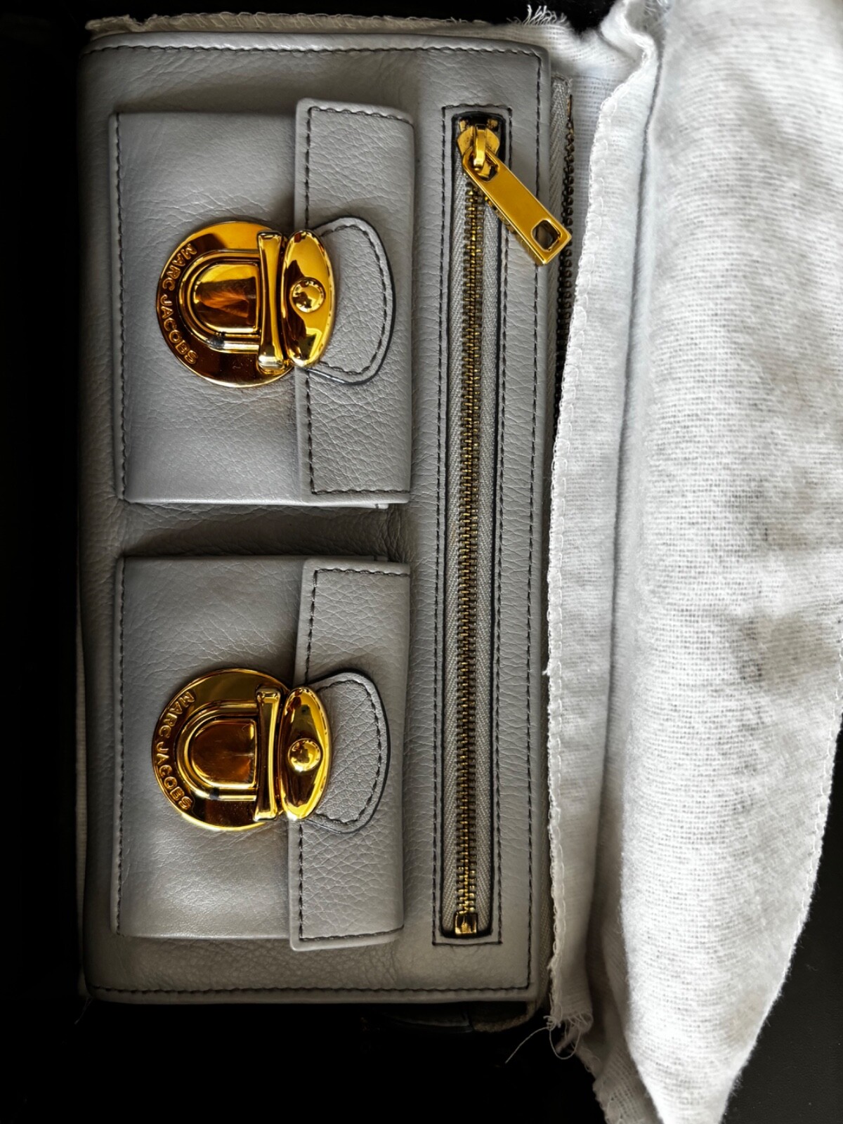 Mark Jacobs Double Buckle Gray Leather Wallet - Gem