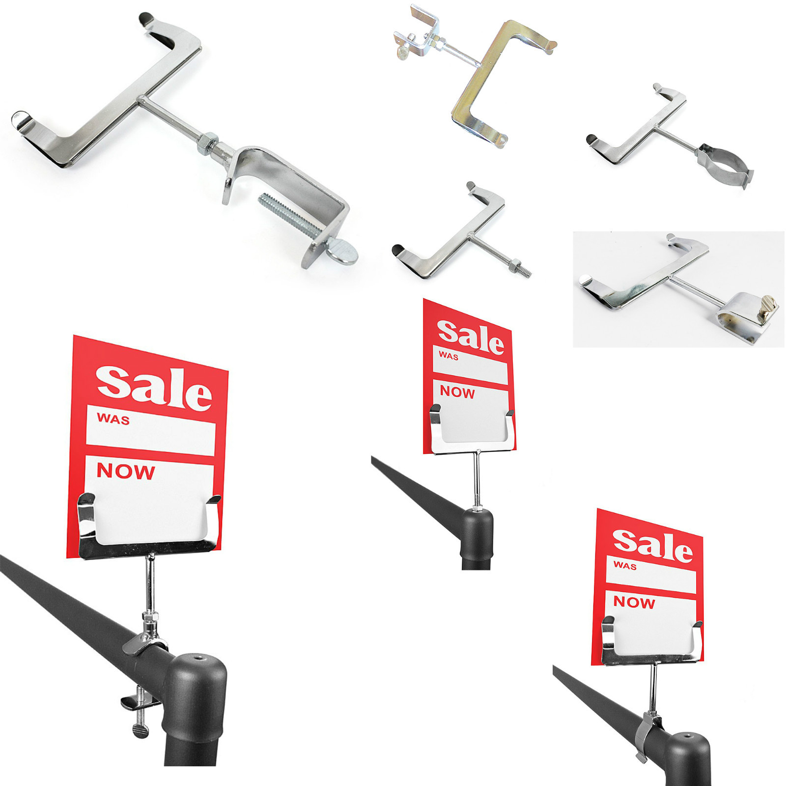 CHROME DISPLAY PRICE TICKET CARD HOLDER CLOTHES RAIL *CLAMP ON / SCREW ...