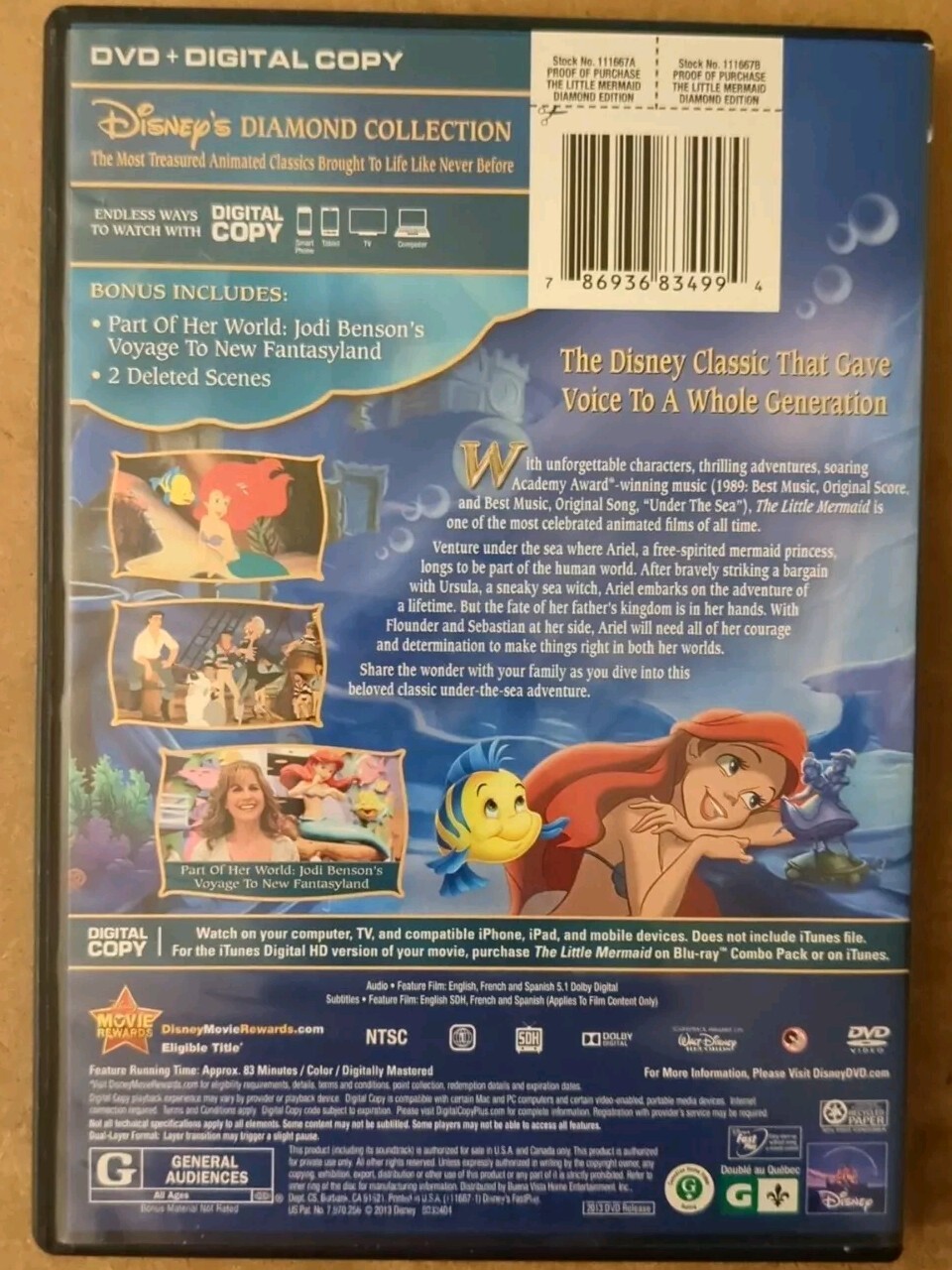 The Little Mermaid: Diamond Edition (DVD, 1989) Jodi Benson ...