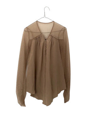 BCBG MaxAzria Silk Sheer Lace Nude Blouse Top Size X- Small Sheer Long ...