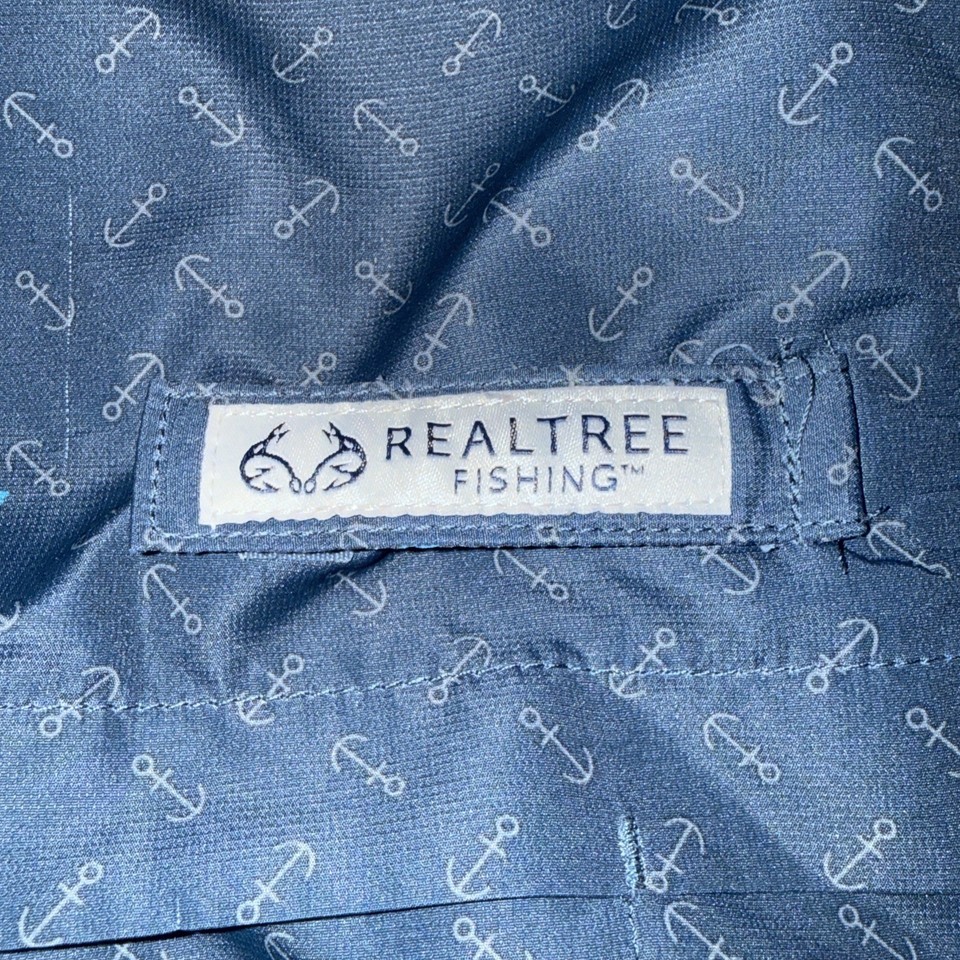 Realtree Fishing Shirt XL Geo Fish Print Blue Vented Performance Button ...