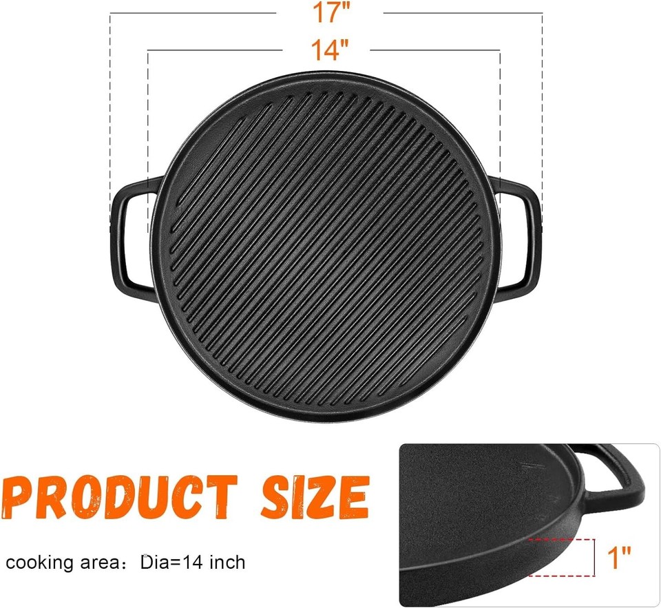 Reversible Cast Iron Griddle, Double-sided Griddle Pan for Stove Tops ...