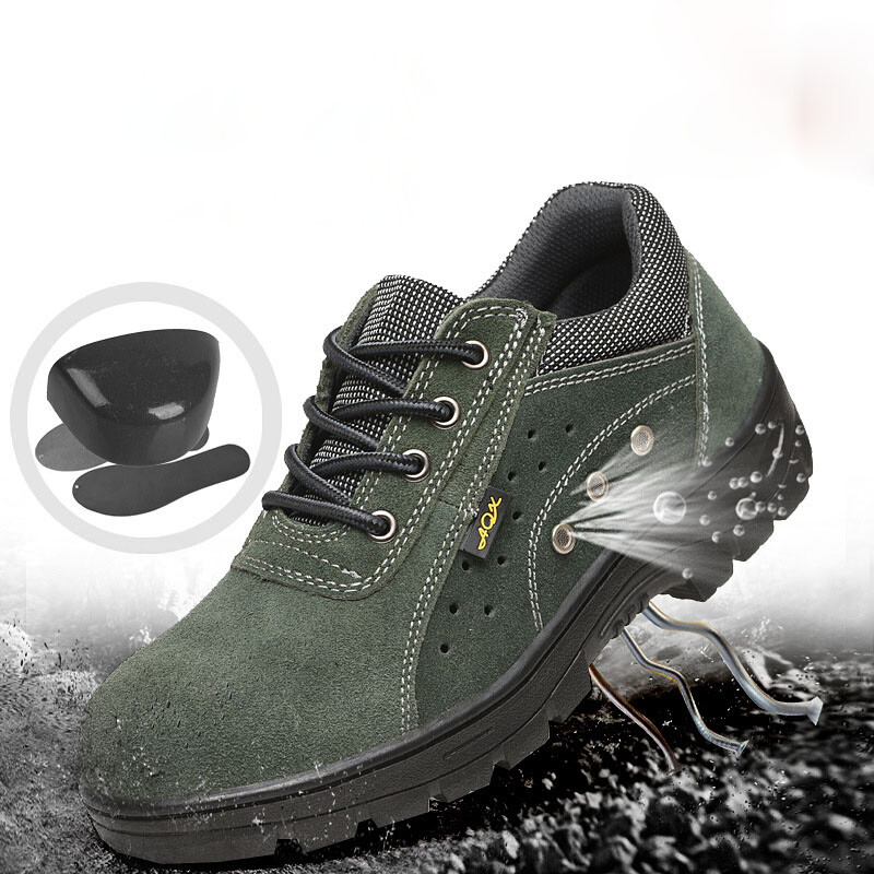 Mens Green Work Boots Breathable Safety Shoes Steel Toe Cap Slip ...