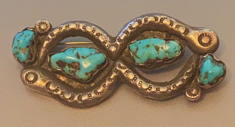 !Superb! Zuni attr Dan Simplicio or Juan Calavaza Snakes Pin Turquoise ...